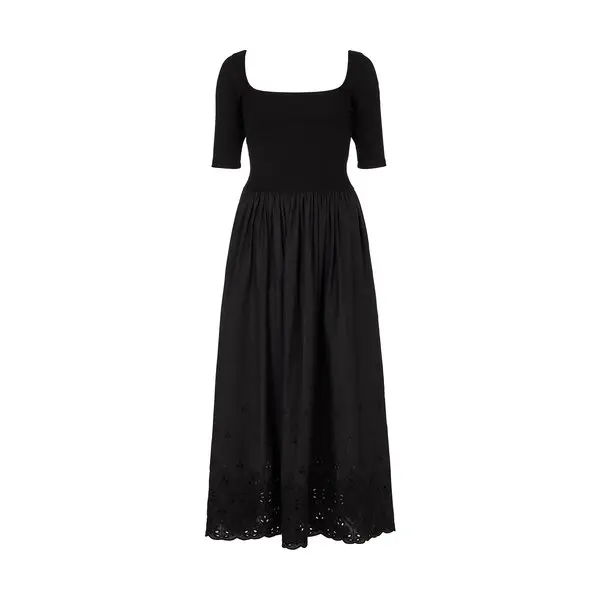 LILY AND LIONEL Sydney Short Sleeve Jersey Bodice Embroidered Midi Dress - Black