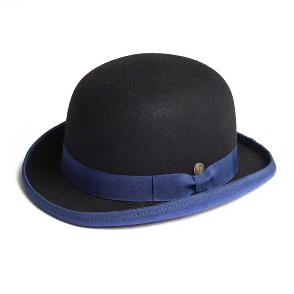 DASMARCA HATS Black / Blue Brooke Black Blue Wool Felt Bowler Derby Hat - Black/blue