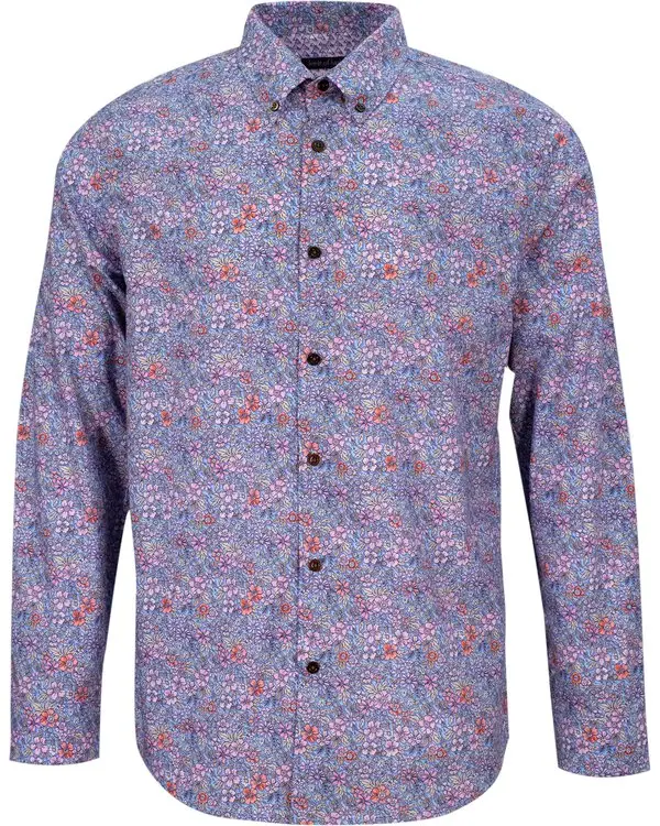 LORDS OF HARLECH Morris Flower Field Shirt Shadow Pink - Purple