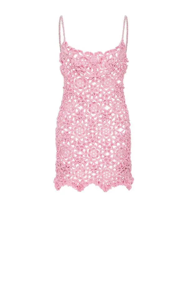 ANDREEVA Pearl Handmade Crochet Mini Dress - Pink