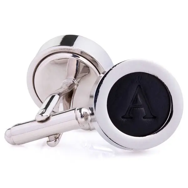 N'DAMUS LONDON Black / Silver Regent Black Leather Letter Cufflinks - Black/silver