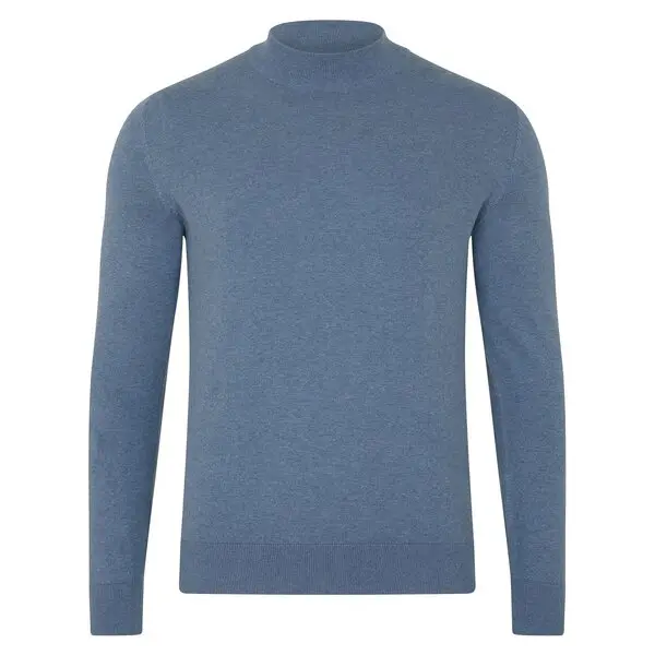 PAUL JAMES KNITWEAR Ultra Fine Cotton Spencer Mock Turtle Neck Jumper Denim - Blue