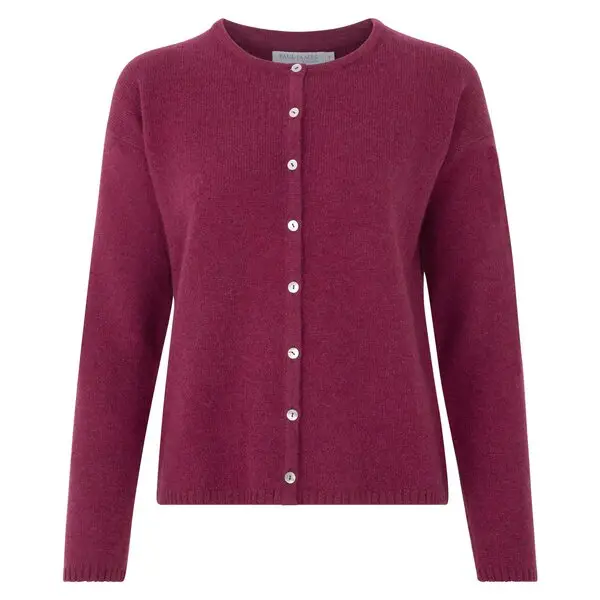 PAUL JAMES KNITWEAR Lambswool Leona Crew Neck Cardigan Rosehip - Red