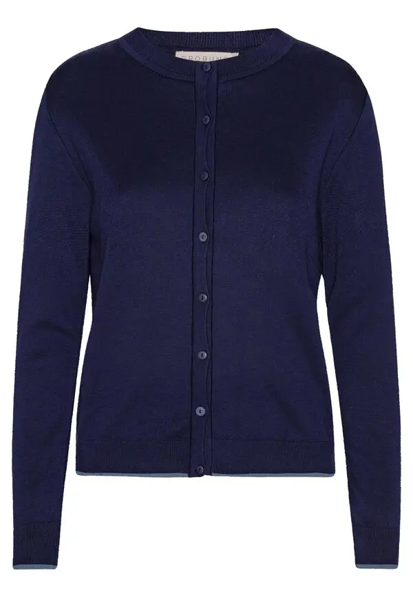GROBUND Rine Knit Cardigan Dark With Contrast Edge - Blue