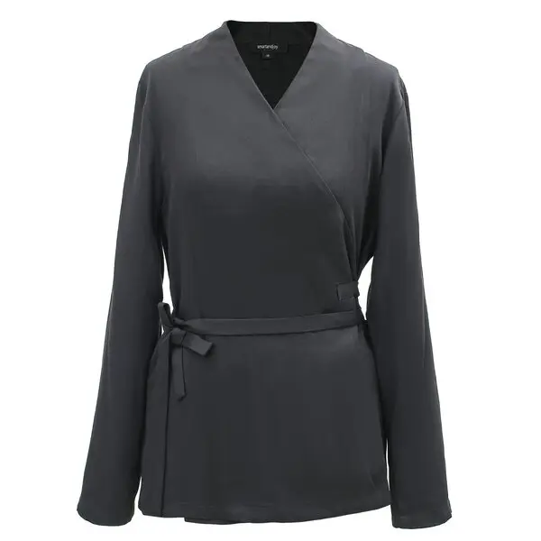SMART AND JOY Satin Wrap-over Blouse - Black