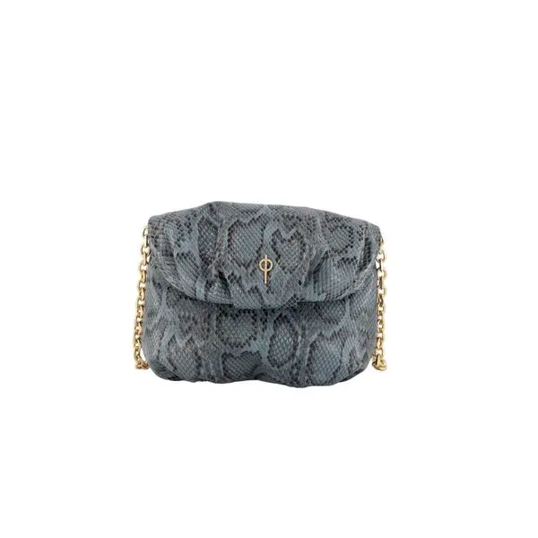OTRERA Baby Snake Shiny Leda Leather Cossbody - Blue