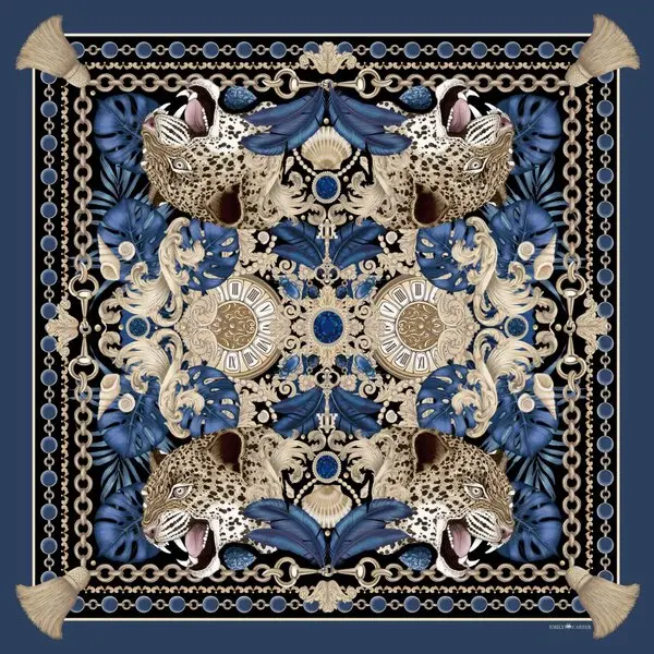 EMILY CARTER Blue / Gold The Sapphire & Jaguar Scarf L - Blue/gold