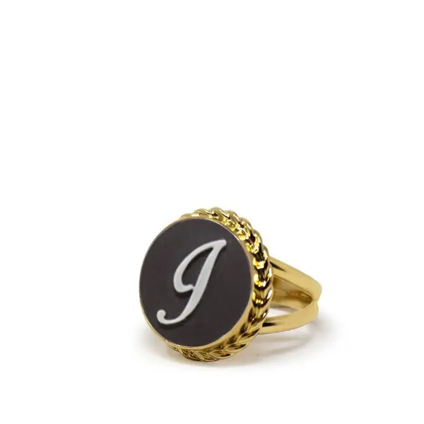 VINTOUCH ITALY Black / Gold Gold Vermeil Black Cameo Ring Initial I - Black/gold
