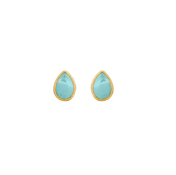 OPIUM JEWELS Gold / Blue Tiny Teardrop Studs In Turquoise - Gold/blue
