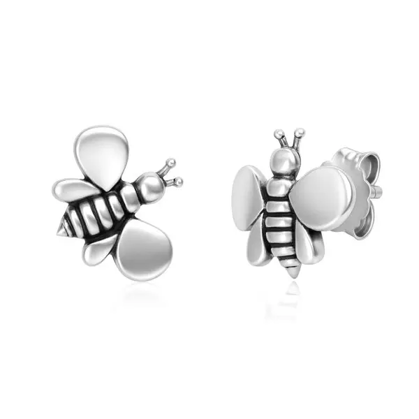 UNALOE Sterling Bee Stud Earrings – Contemporary Nature Inspired Designer Jewelry - Silver