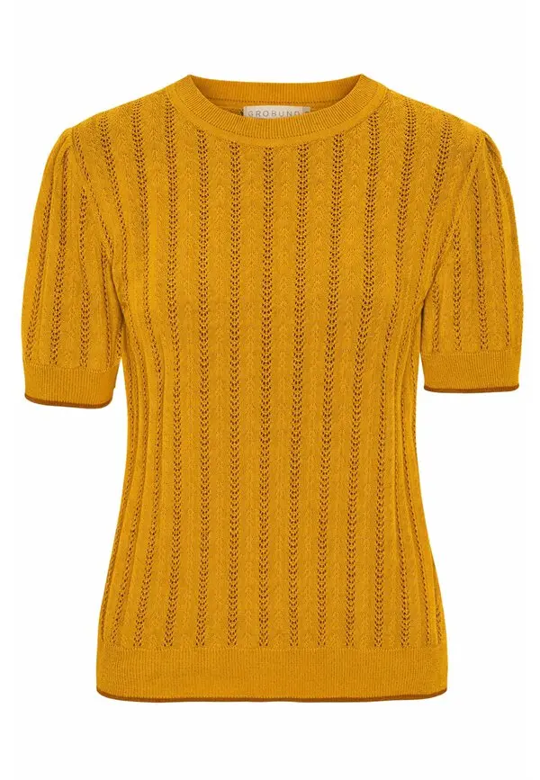 GROBUND Almine Tee – In Golden With Contrast Trim - Brown