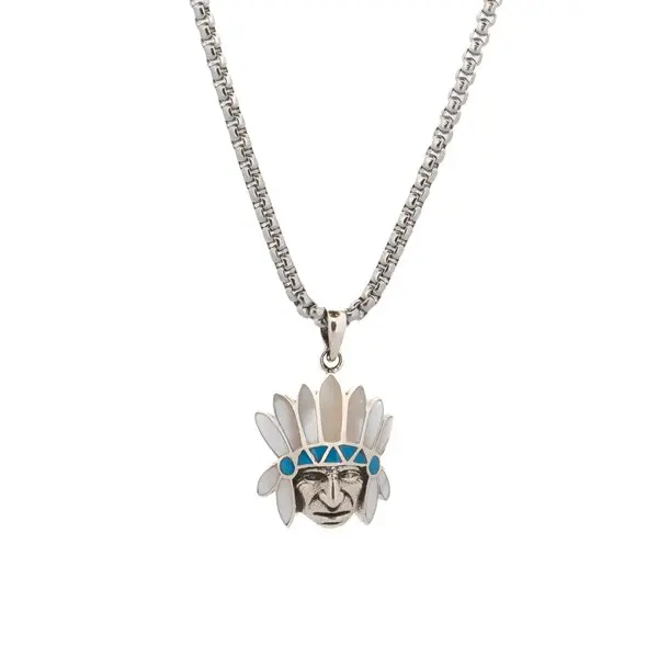 EBRU JEWELRY Silver / Blue White Flame Tribal Chief Pendant Necklace Silver - Silver/blue