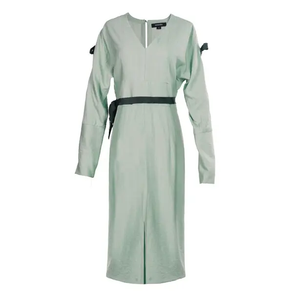 SMART AND JOY Cold Shoulder V-neck Dress - Green