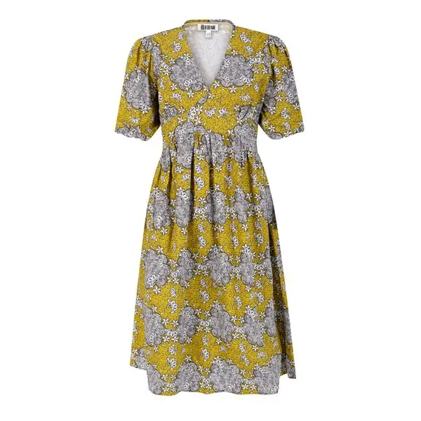 IN OUR NAME Yegura Short Sleeve Printed Midi Dress - Yellow
