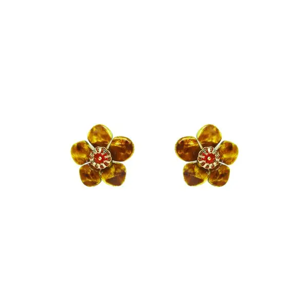 GISSA BICALHO Handmade Acrylic Earring S Willd Flower Caramel - Brown