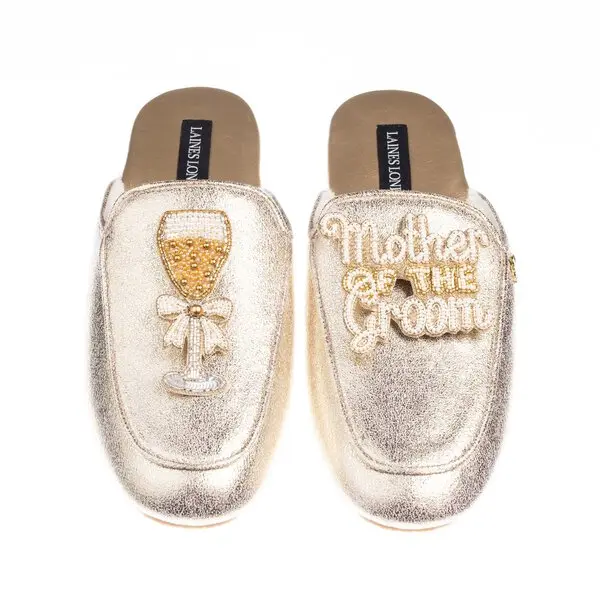 LAINES LONDON Classic Mules With Mother Of The Groom Brooches - Gold