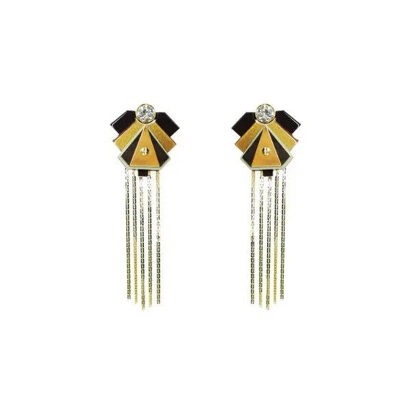 GISSA BICALHO Acrylic Handmade Earring Pendant Fringes Empire - Gold
