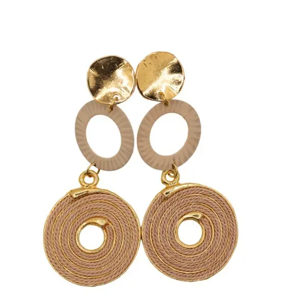 NART NATURE MAKING ART The Triple Round Buriti Natural Fiber Earrings - Gold