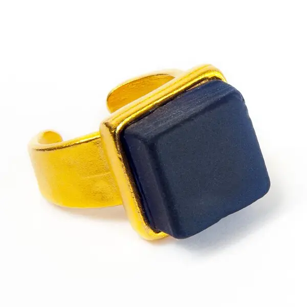 SMART GLASS JEWELRY Recycled Glass Cube Ring Cobalt Gold - Blue