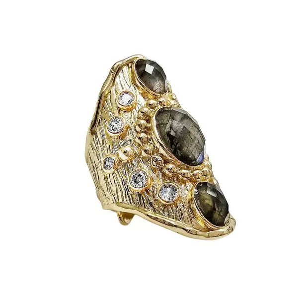 FARRA Labradorite Stones With Zircon Statet Ring - Grey