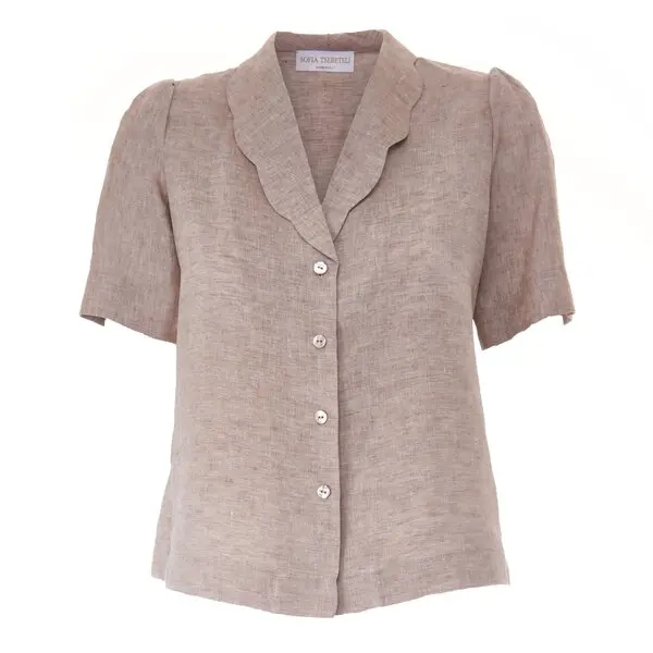 SOFIA TSERETELI Linen Shirt With Shawl Neckline - Brown