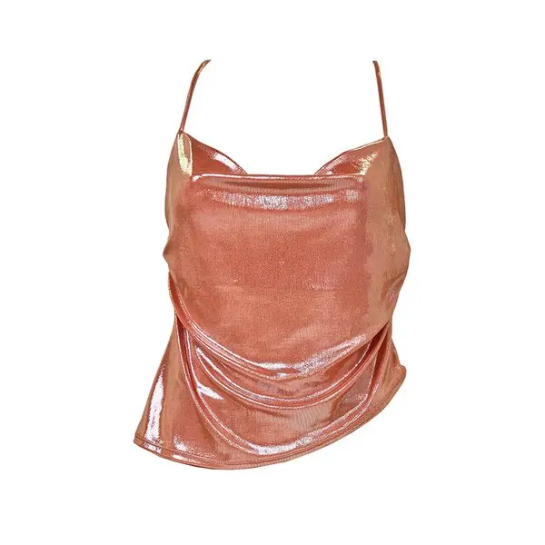AULALA PARIS The Sundown Draped Metallic Cowl Neck Top - Orange