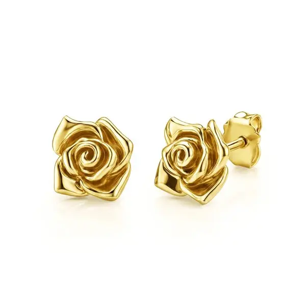 UNALOE Plated Rose Stud Earrings Sterling Silver Artisan Italian Jewelry - Gold
