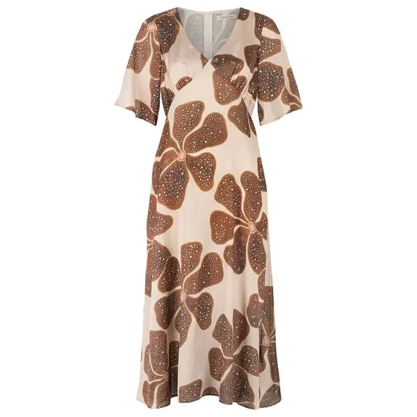 TRAFFIC PEOPLE Neutrals / Full Bloom Cream And Floral Blythe Midi Dress - Brown