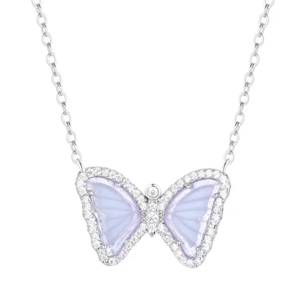 KAMARIA Mini Butterfly Necklace In Light Lavender - Silver