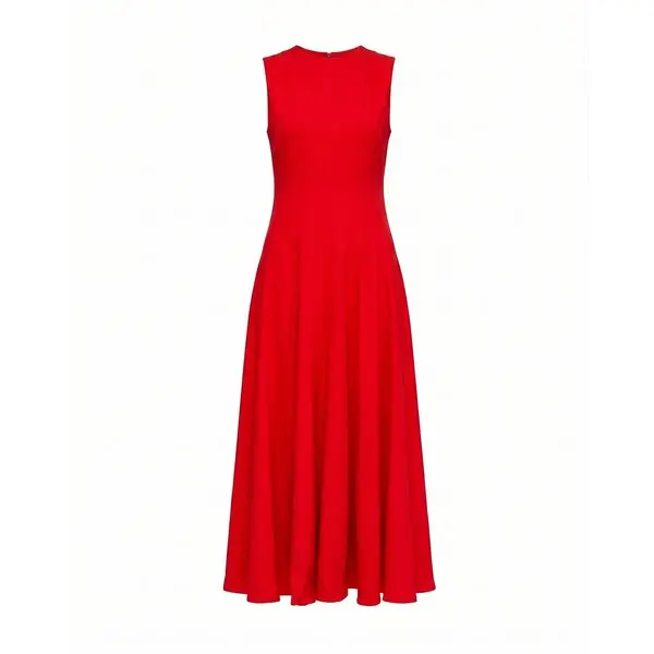 TANTRA SPAIN SL A-line Midi Dress With A Fla Skirt, Darts, Pockets, And A Back Zipper - Red