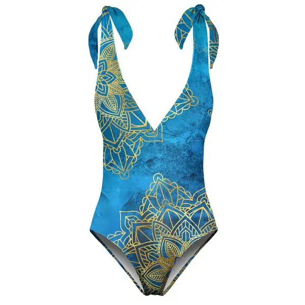 ALOHA FROM DEER Gold Boho One Piece Swimsuit - Blue/gold