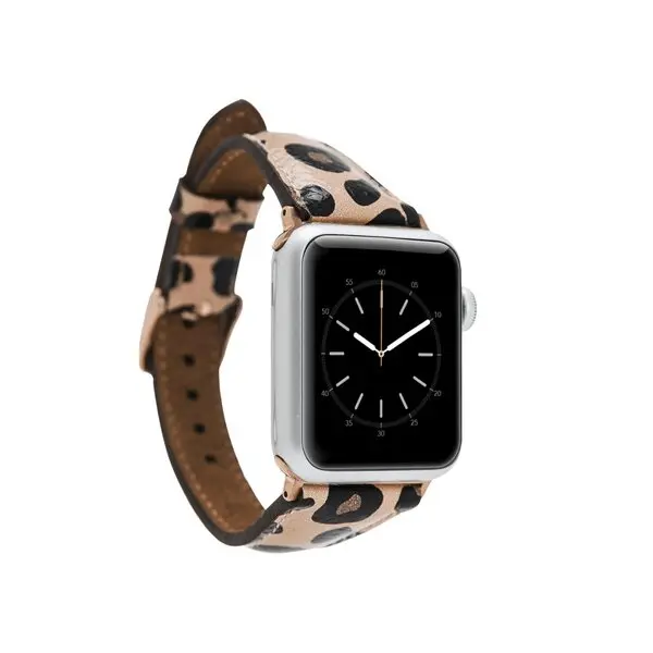 LEATHERE Classic Leopard Print Leather Apple Watch Band Dallas - Black