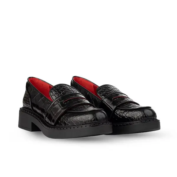 ROSAMUND MUIR LONDON Stratford Shiny Crocodile Print Loafers - Black