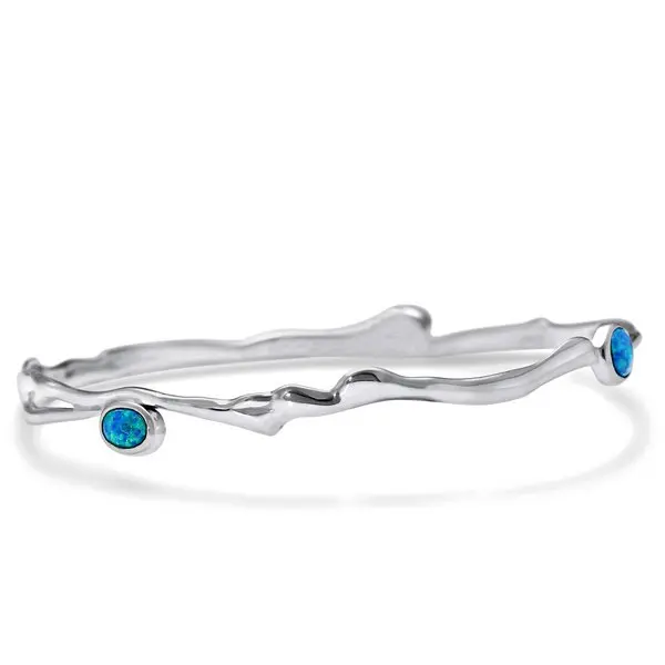 ISLA SILVER Blue / Silver Dainty Trio Opal Bangle - Blue/silver