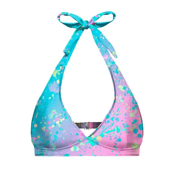 ALOHA FROM DEER Splashed Halter Neck Bikini Top - Blue