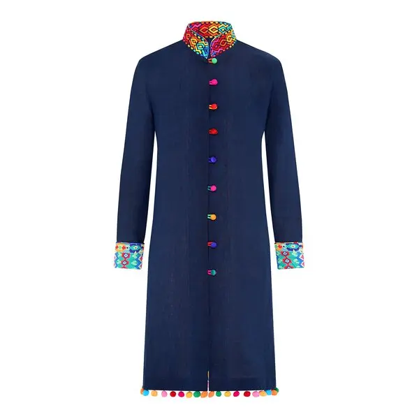 BEATRICE VON TRESCKOW Navy Verdon Linen Nehru Jacket - Blue