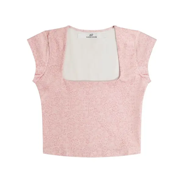 CLOUD HAVEN Jacquard Square Neck Tee In Baby - Pink