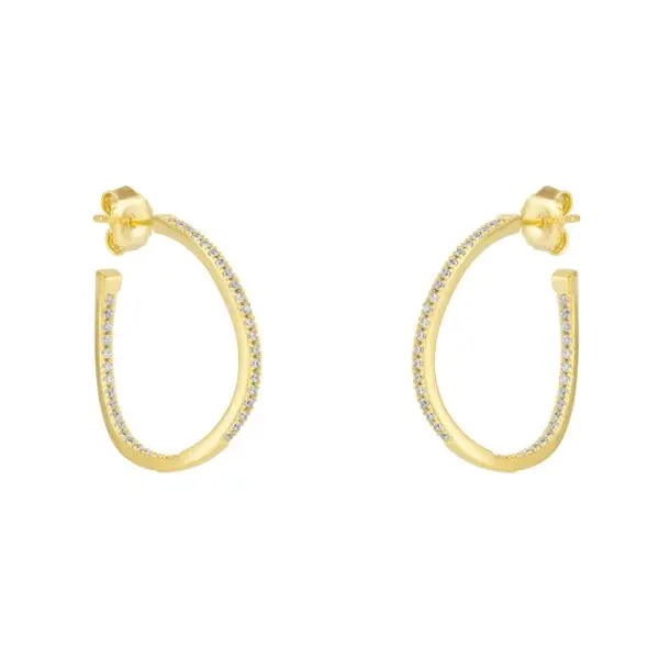 SPERO LONDON Sterling Silver Large Wavy Stud Hoop Earring With Interior Gemstones - Gold