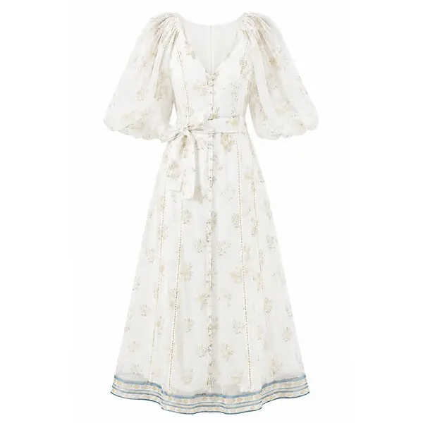 WE ARE KINDRED Cynthia Silk Puff Sleeve Maxi Dress-floating Bouquet - White
