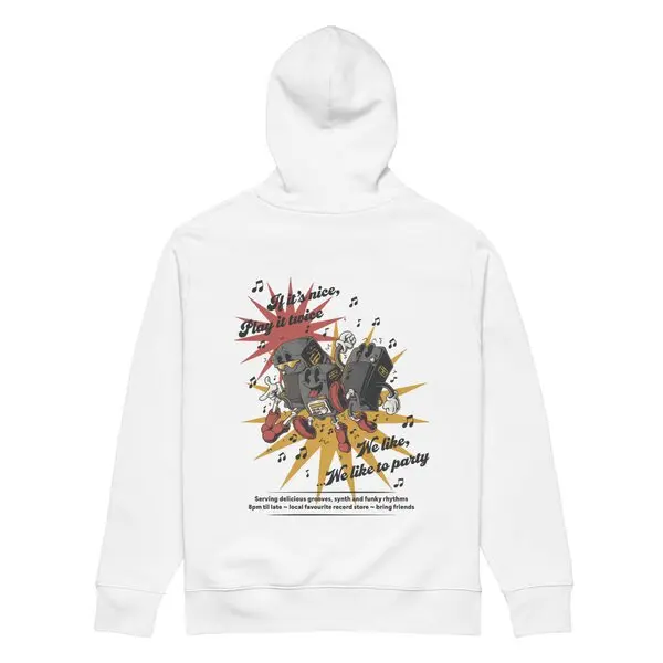 ANCHOR & CREW If It's Nice Play It Twice Disco! Organic Cotton Embroidered Heavyweight Hoodie - White