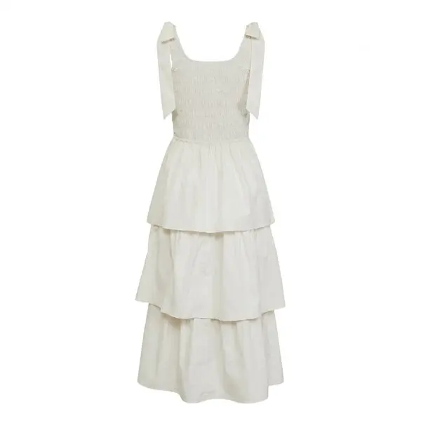 MODENAIRE Smocked Midi Dress Tiered Form - White