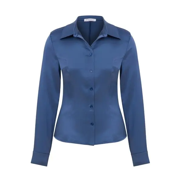 MAAN ISTANBUL Slim Fit Satin Indigo Shirt Shades Of Lola - Blue