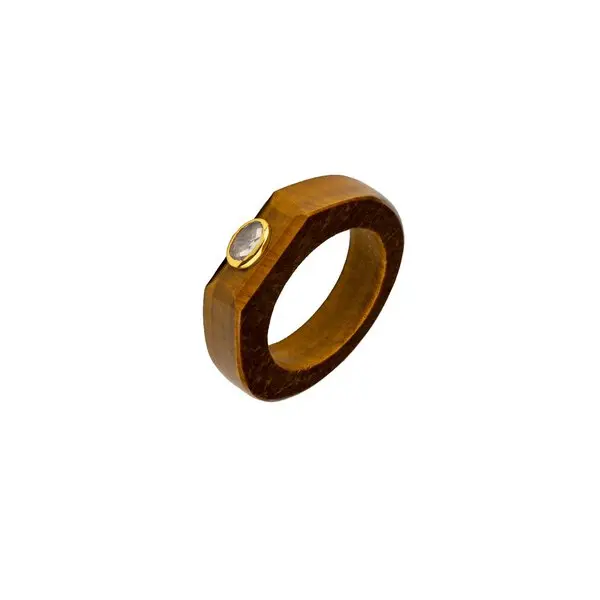 LAVANI JEWELS Gold / Brown Brown & Gold Plated Blackberry Tiger Eye Ring Small Size - Gold/brown