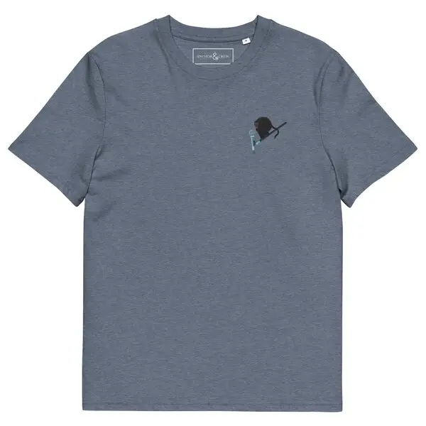 ANCHOR & CREW Heather Artist Monkey Organic Cotton Embroidered T-shirt - Blue