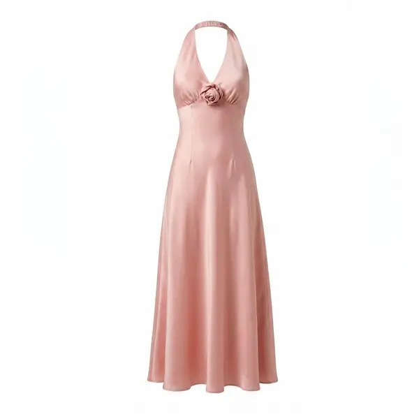 BELSIZE25 Rosa Series – Coral Dress With Handmade Rose Detail - Pink