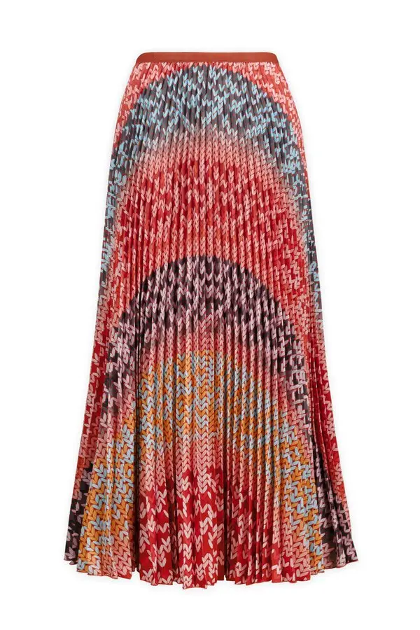 WILD COSMOS Sienna Bohemian Pleated Skirt - Red