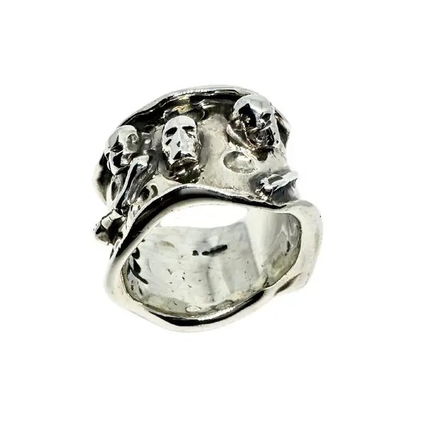 TG-JEWELLERY BY TAMARA GERVASIO Silver / Black Skull Faces Silver Ring – Sterling Silver - Silver/black