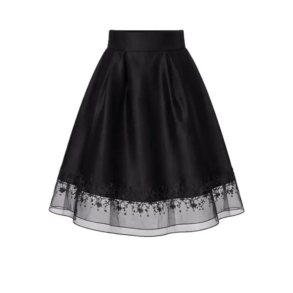 SMART AND JOY Organza And Taffeta Skirt With Lace Trim - Black