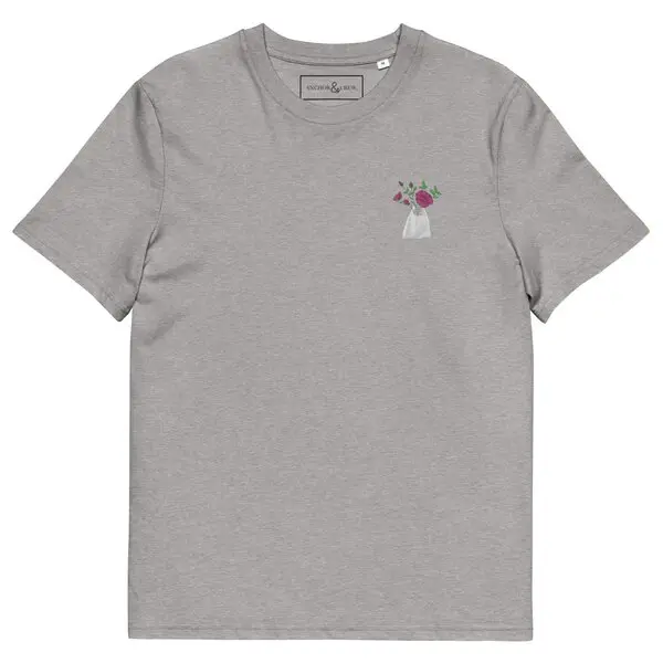 ANCHOR & CREW Heather Peony Garden Dystopia Organic Cotton Embroidered T-shirt - Grey