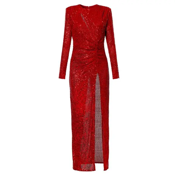 AGGI BY HALEWSKI Adria Sparkle Sequined Maxi Dress - Red